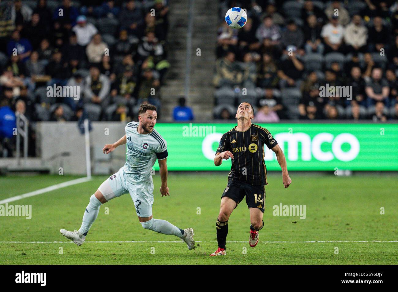 LAFC defender Sergi Palencia (14) controls possession against Colorado ...