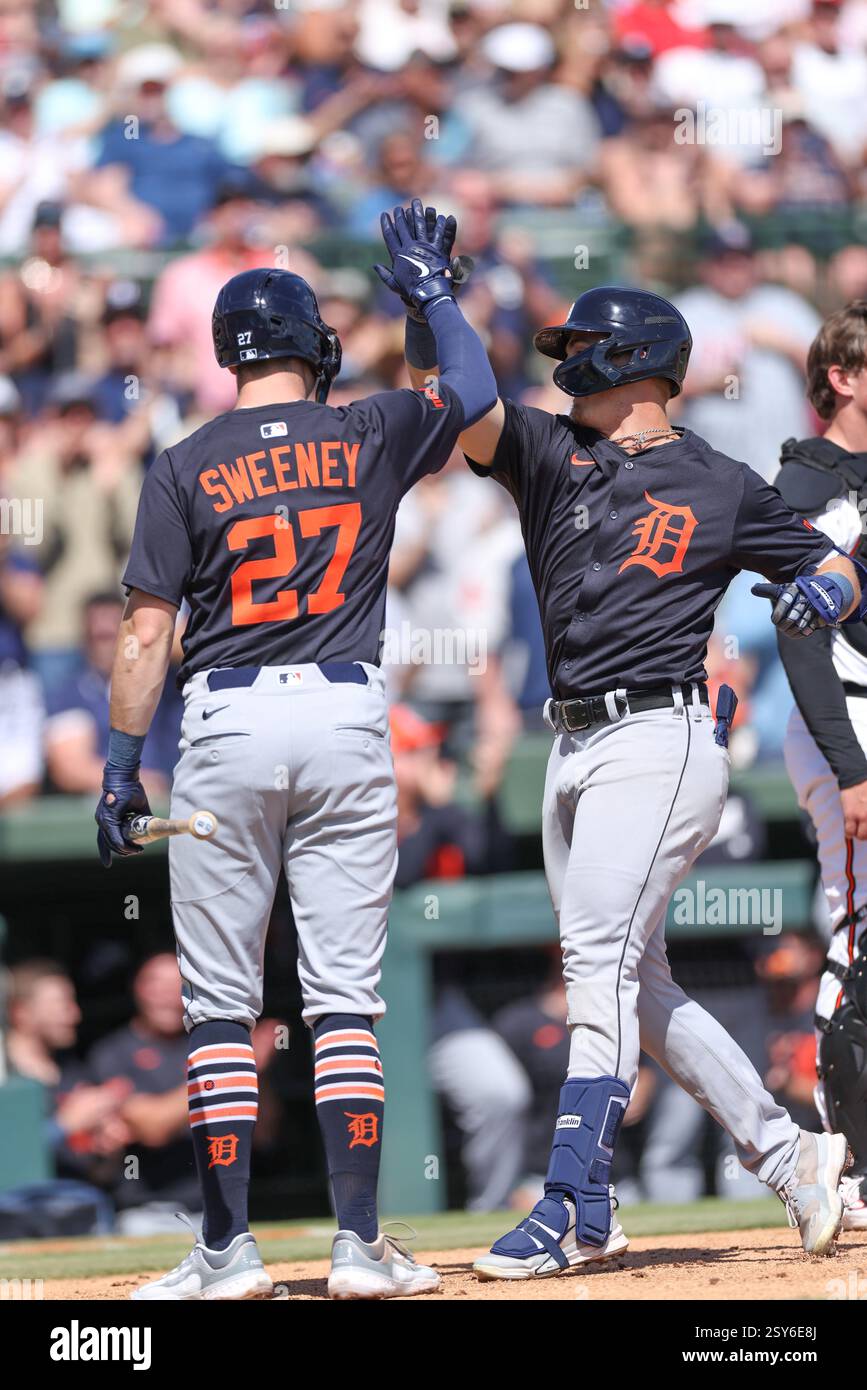 Sarasota FL USA; Detroit Tigers outfielder Riley Greene (31) homers to ...