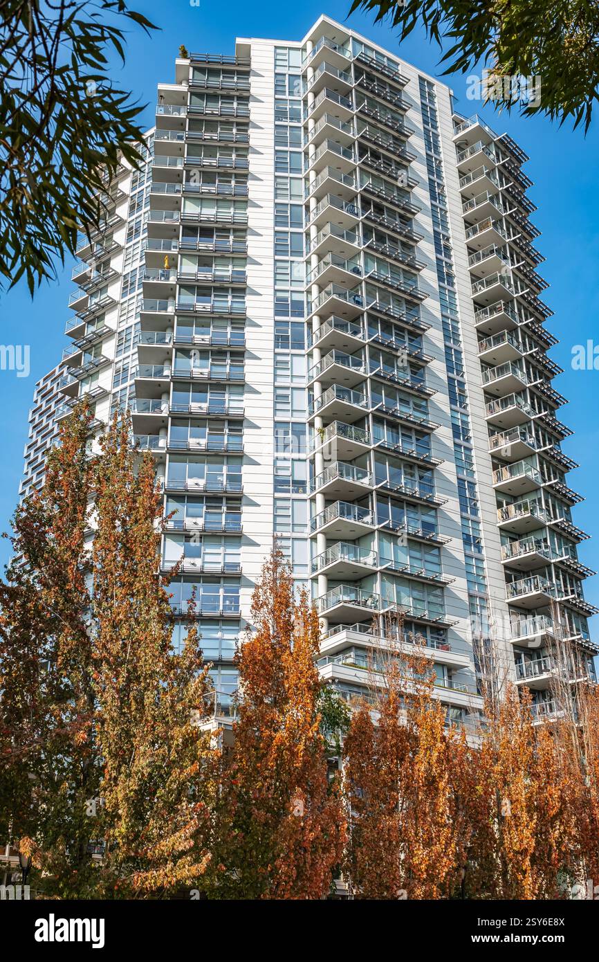 Multi-story apartment buildings complex in residential area. New ...