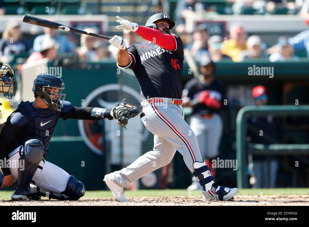 Lakeland FL USA; Minnesota Twins designated hitter Mike Ford (45) flies ...