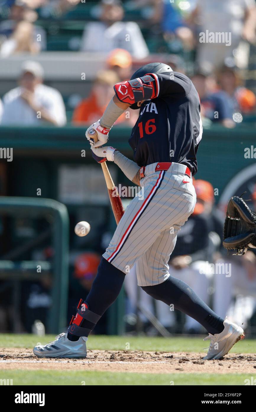 Lakeland FL USA; Minnesota Twins outfielder Austin Martin (16) grounds ...