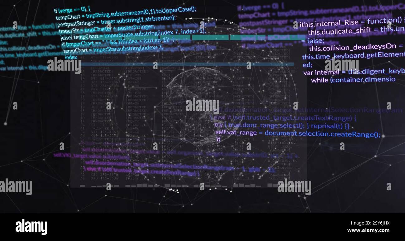 Image of data processing over network of connections and light trails ...