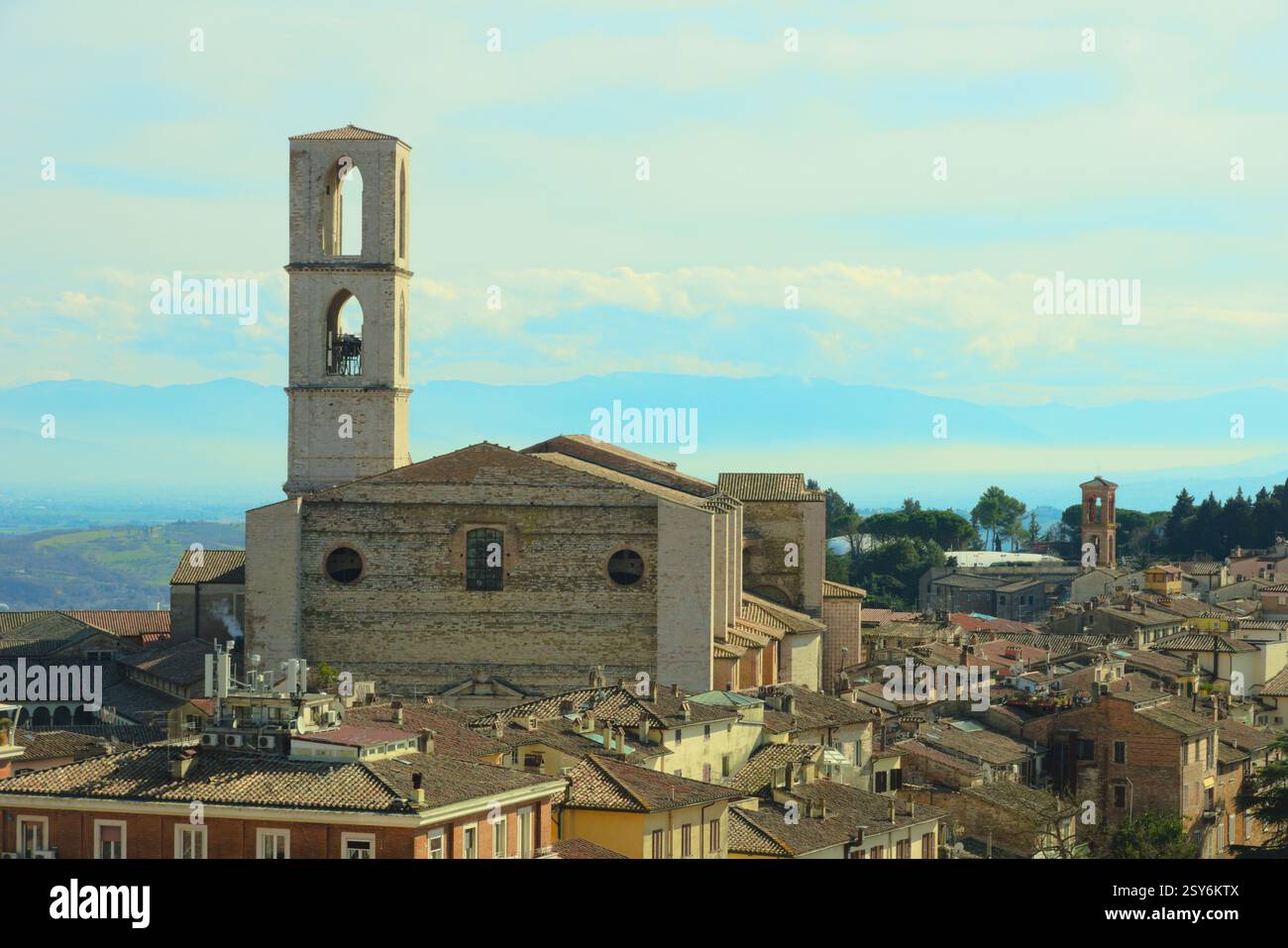 View of the church Basilica di San Domenico and the city of Perugia ...