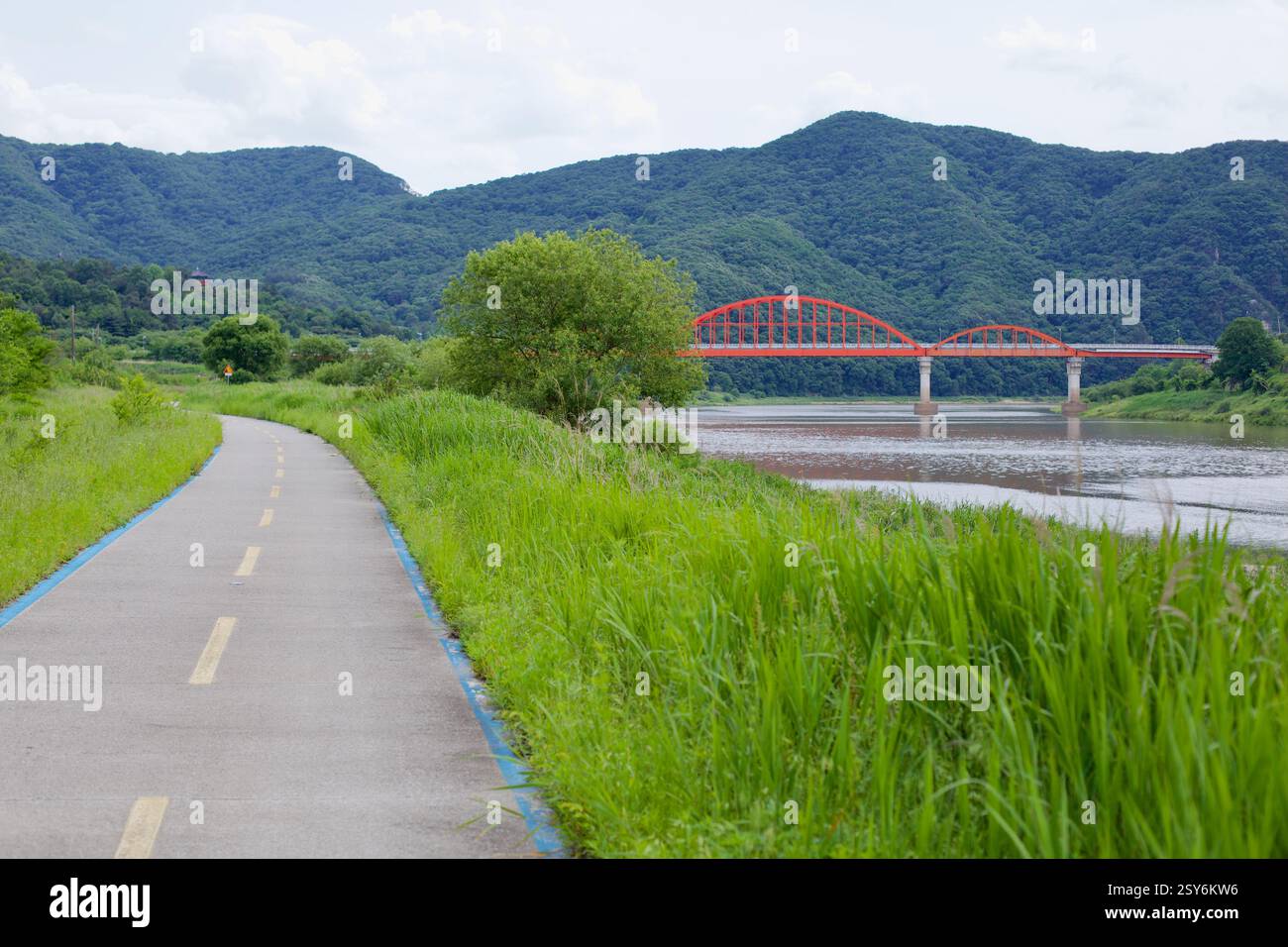 Sejong City, South Korea - May 27, 2021: The red-arched Bulti Bridge ...
