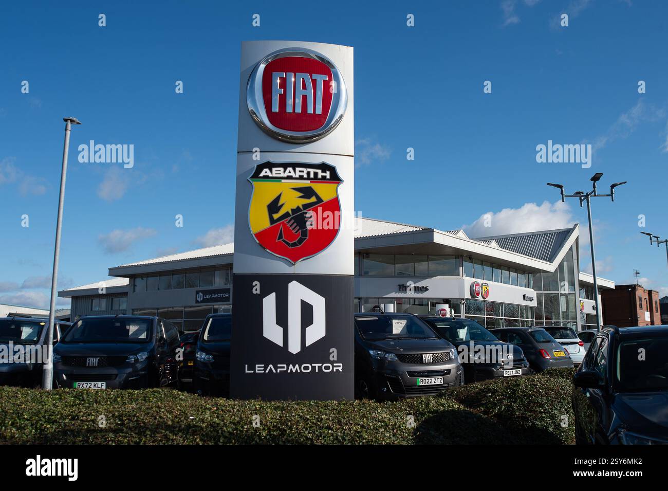 Slough, UK. 27th February, 2025.A Fiat dealership and car showroom in ...