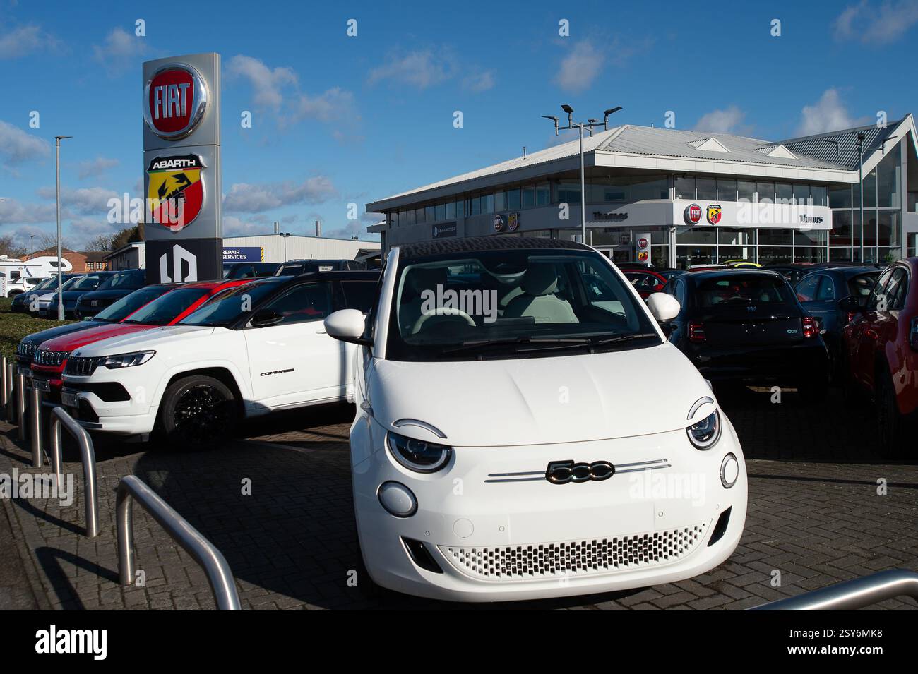 Slough, UK. 27th February, 2025.A Fiat dealership and car showroom in ...