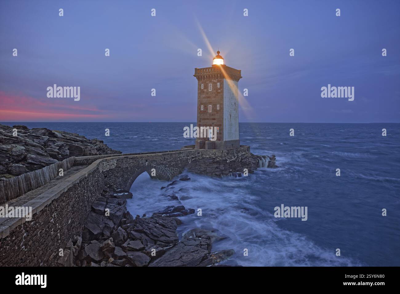 France, Finistère Le Conquet, the Kermovan lighthouse at night, located ...