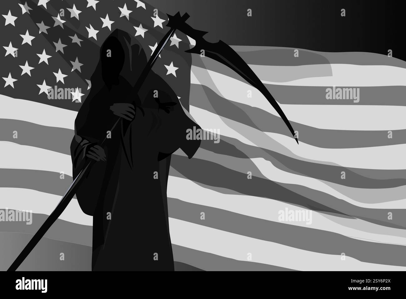 illustration of Death in front of the flag of United States Stock Photo ...