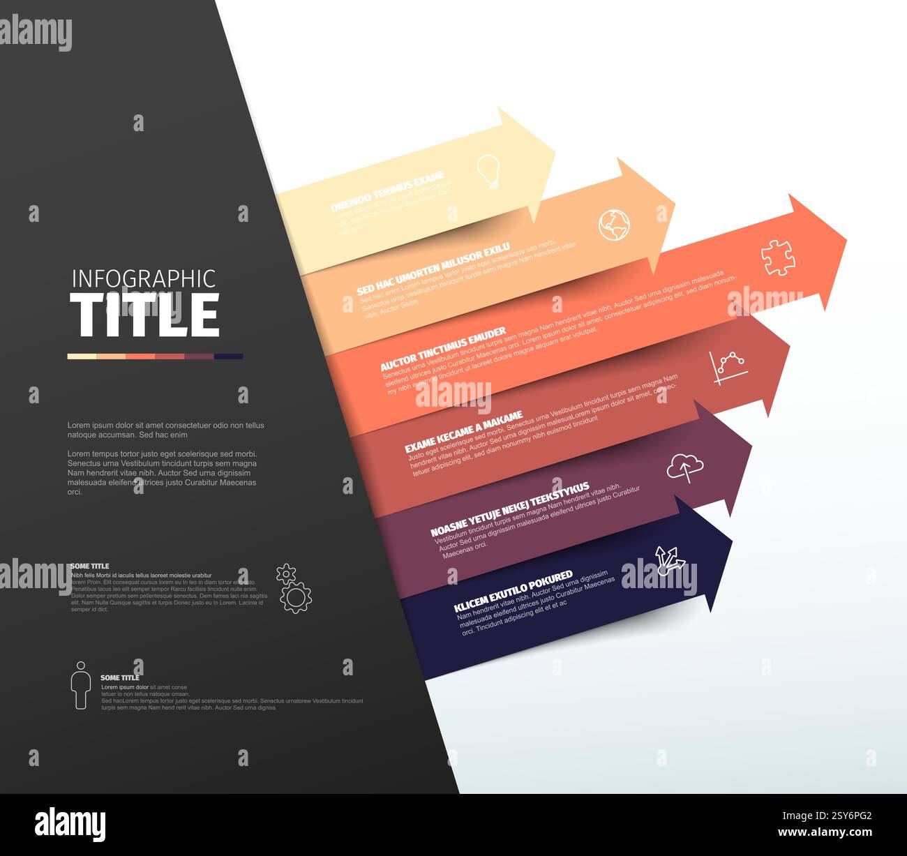 A modern infographic with colorful horizontal arrows, highlighting six ...