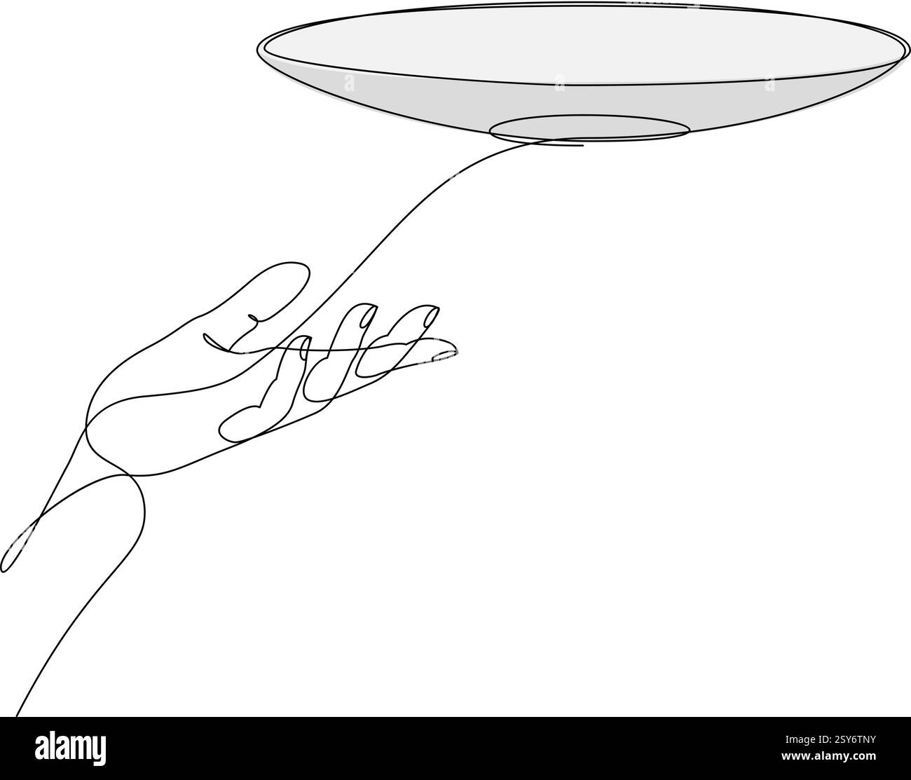 Continuous one line drawing of hand holding empty plate. Single line ...