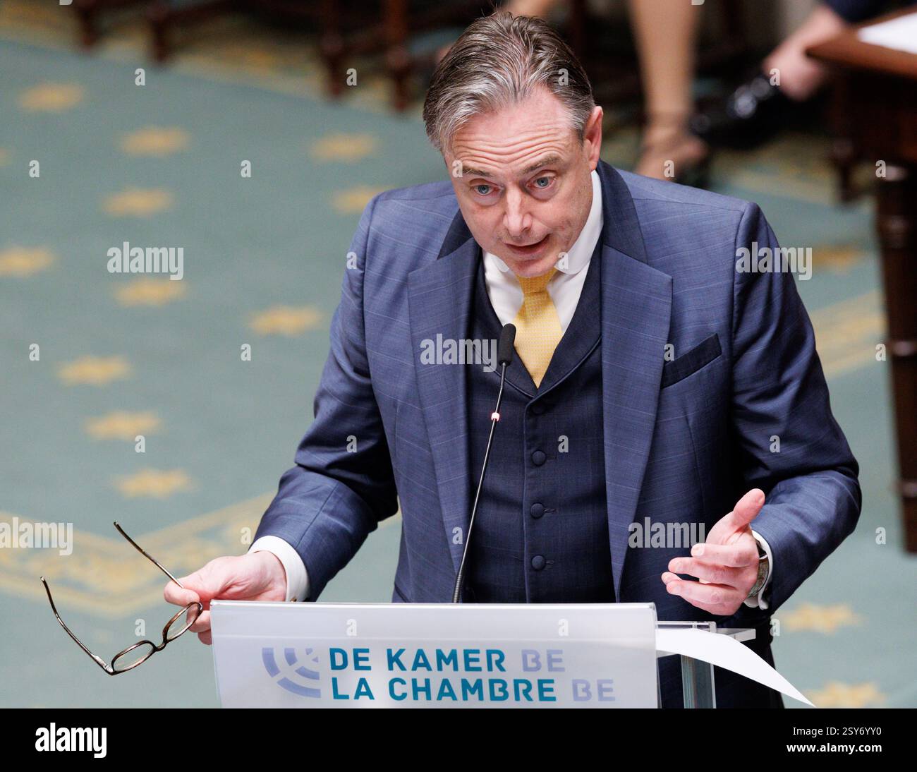 Brussels, Belgium. 27th Feb, 2025. Prime Minister Bart De Wever pictured during a plenary ...