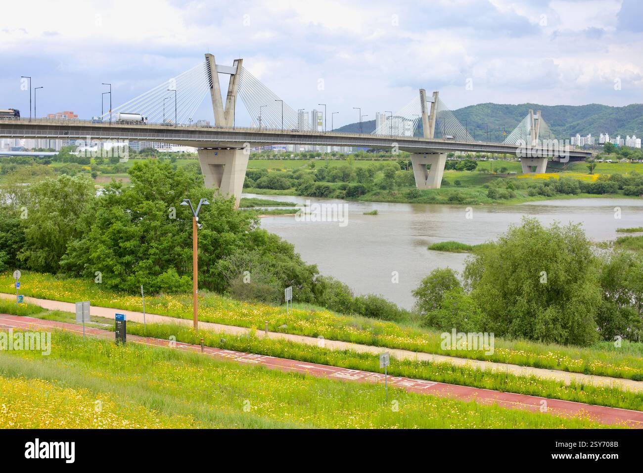 Sejong City, South Korea - May 27, 2021: Haknara Bridge, a V-shaped ...
