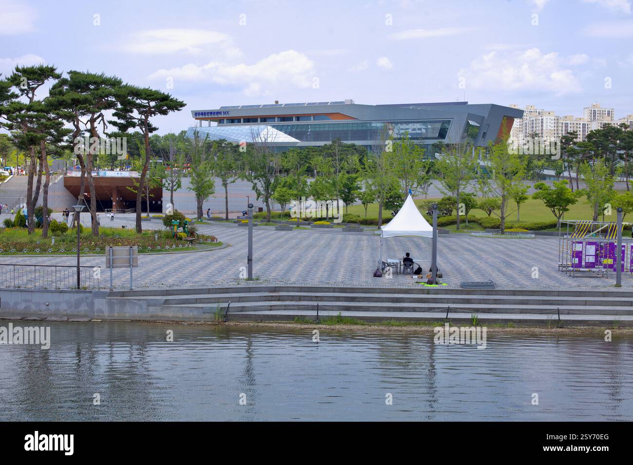 Sejong City, South Korea - May 26, 2021: A view of Sejong Lake Park with its tree-lined walkways ...