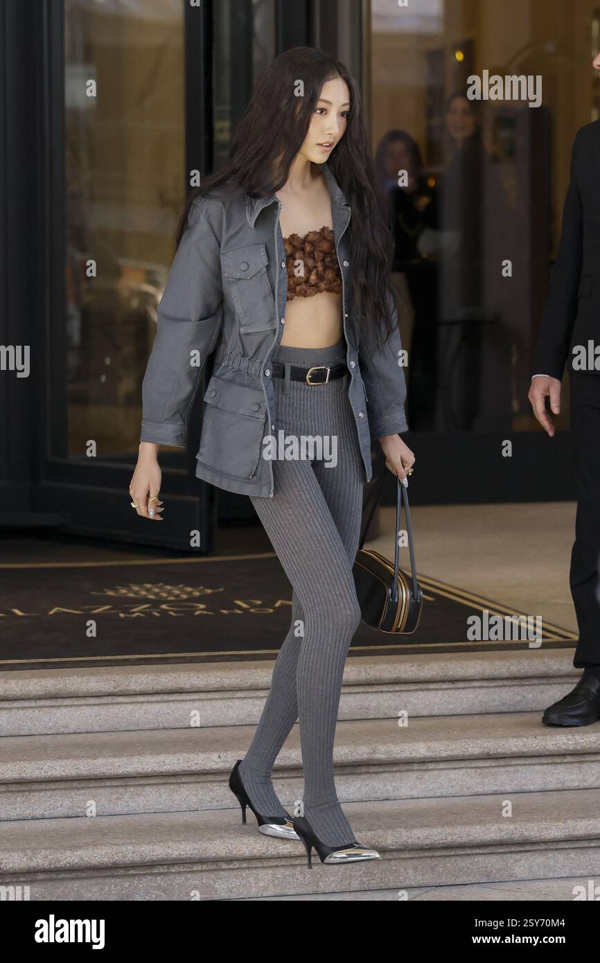 Meovv Gawon is leaving their hotel to going to Prada’s fashion show during the Milan Fashion ...