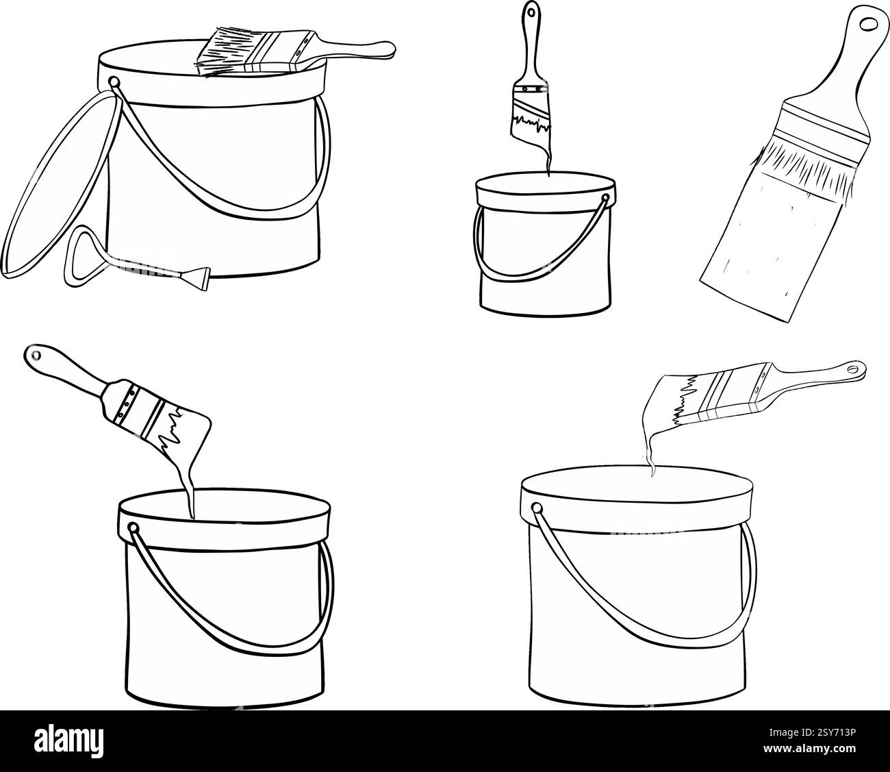Painter tools composition set. Color cans with brushes and stroke ...