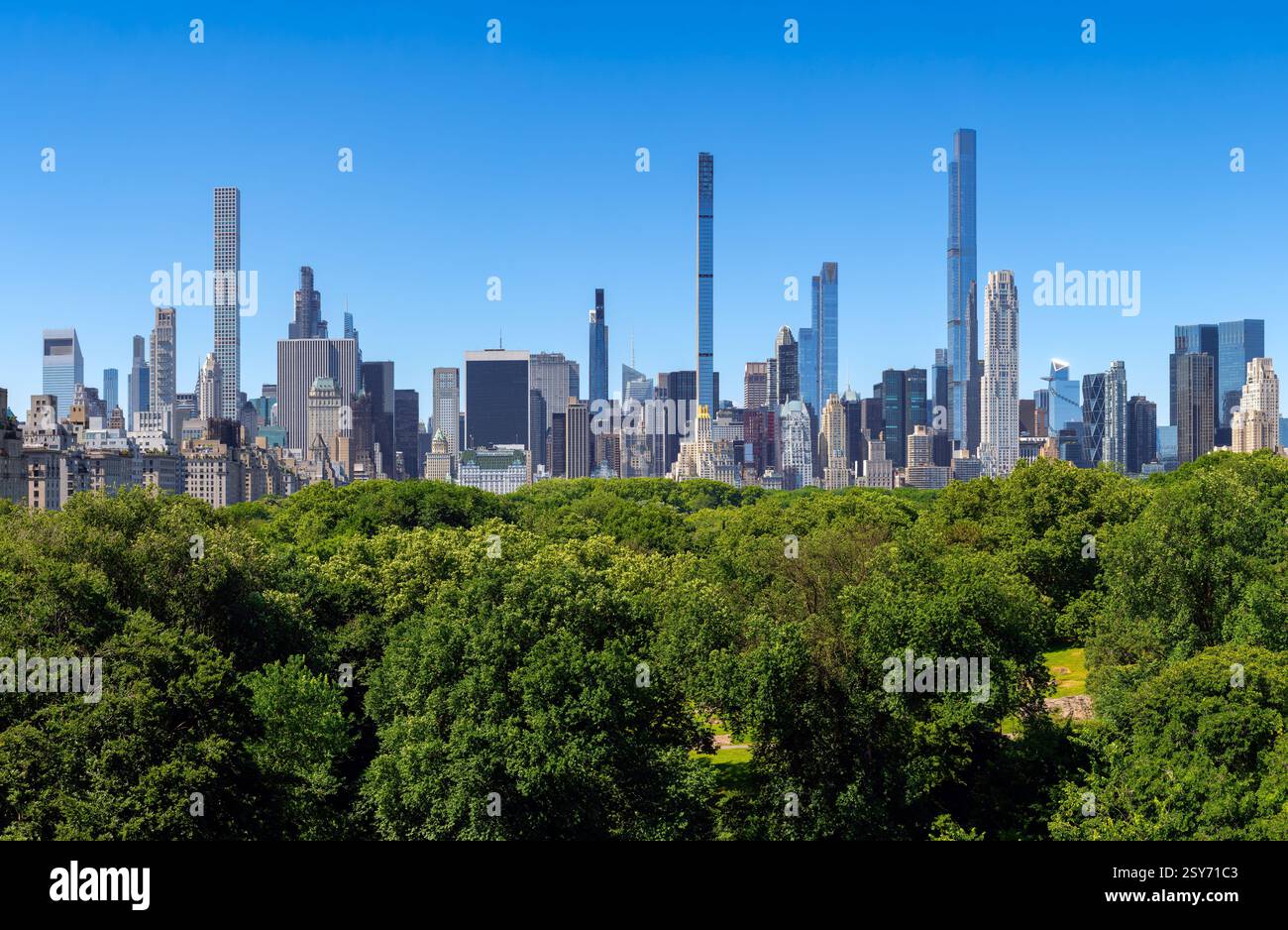 New York City Billionaire's Row supertall skyscrapers overlooking trees ...