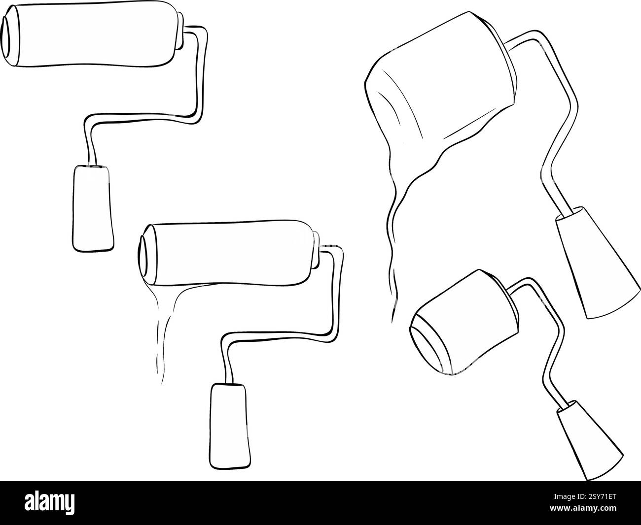 Paint roller brush with paint stroke set, Vector graphic line ink ...