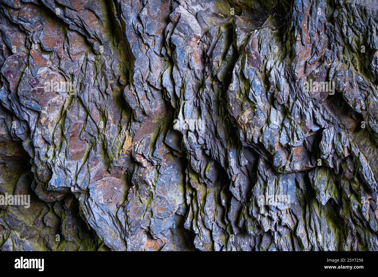 Colorful detail of a slate quarry cliff face in the UNESCO World ...