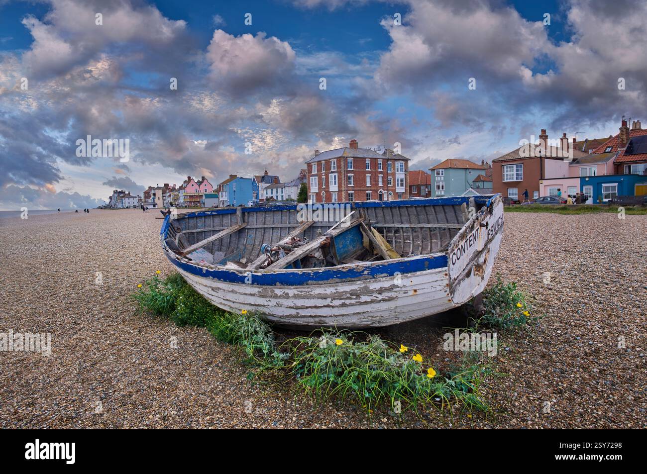 Photo of Aldeburgh shigle beach and sea front with fising boats of the ...