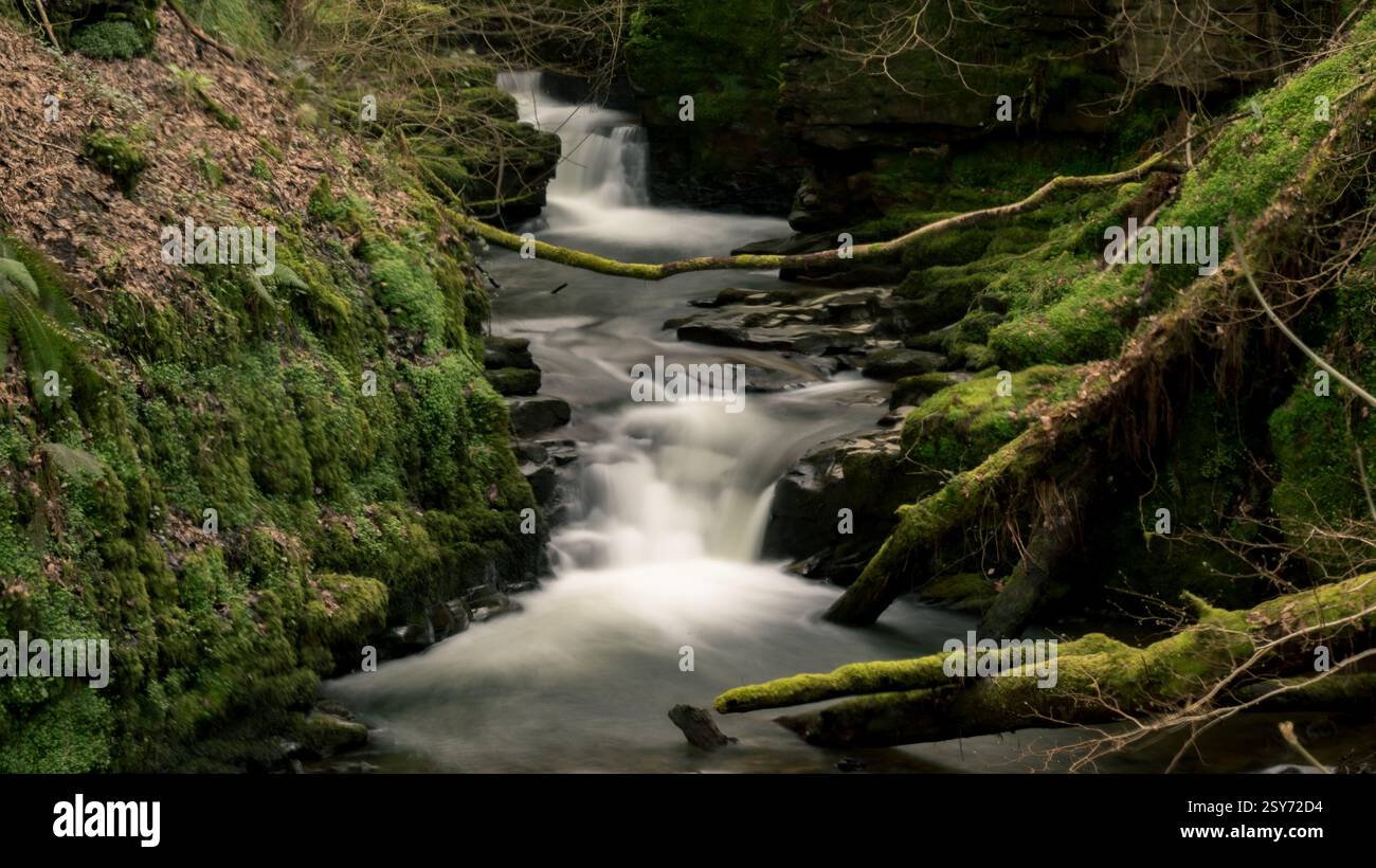 A long exposure picture of a beautiful series of cascades and small ...