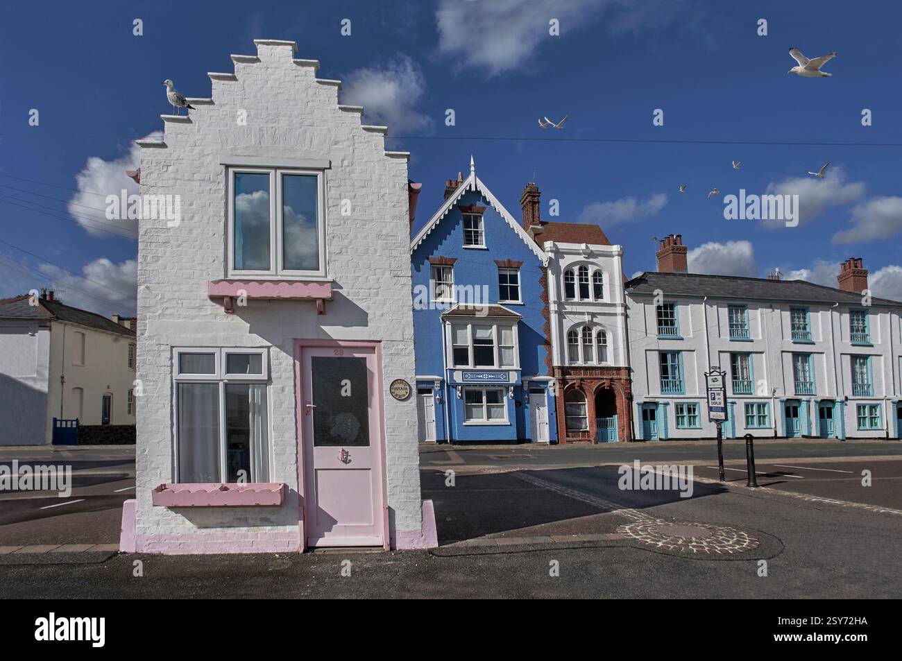 Photo of a tiny picturesque seafront house of Aldeburgh seaside resort, Suffolk , England, UK ...