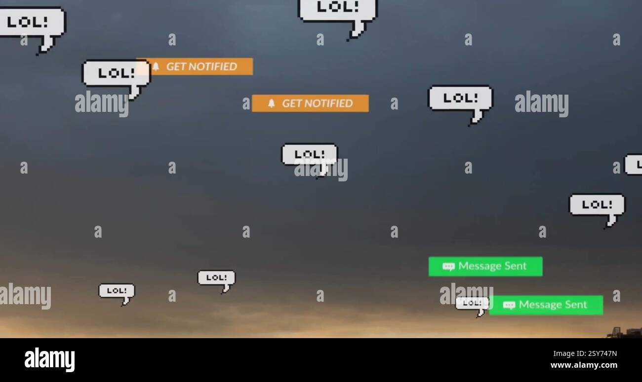 Image of lol text chat messages and social media notifications on ...