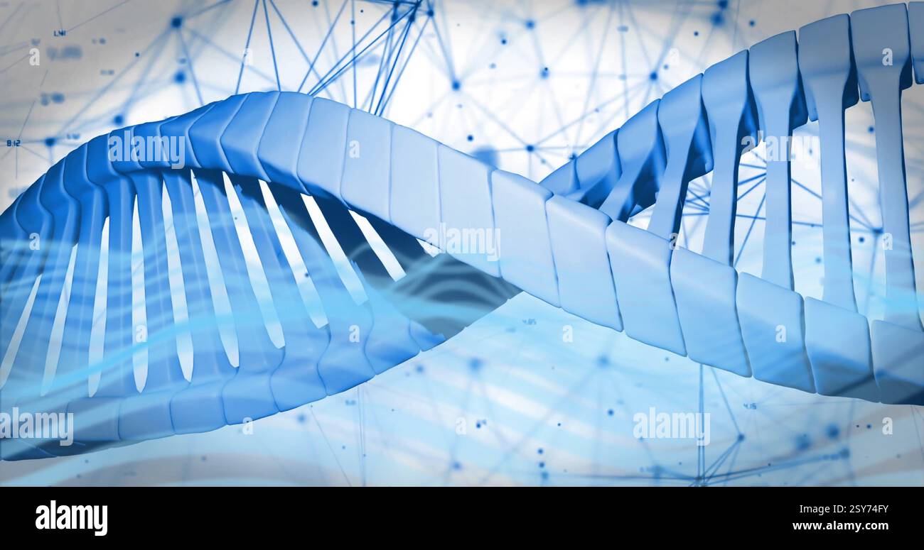 Image of dna strand spinning over white background Stock Photo - Alamy