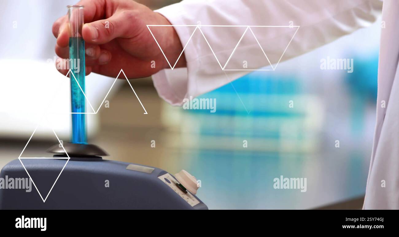 Image of white shapes over caucasian scientist with sample Stock Photo ...