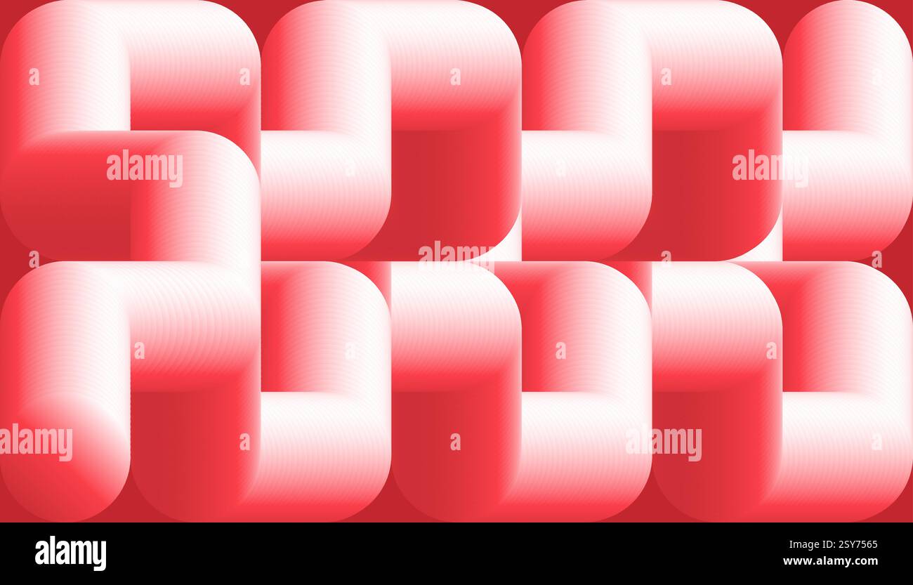 Abstract geometric background featuring interconnected curved shapes with a smooth red and white ...