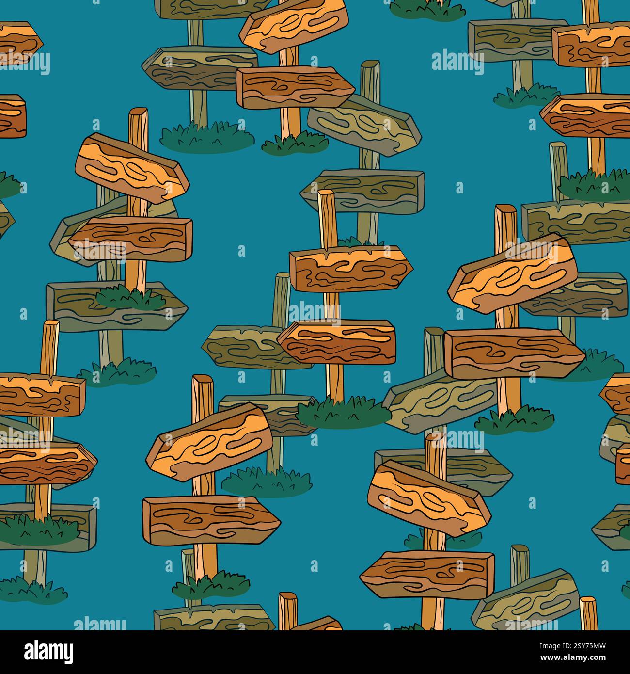 Seamless pattern with hand drawn road signs. Wooden signs with arrows ...