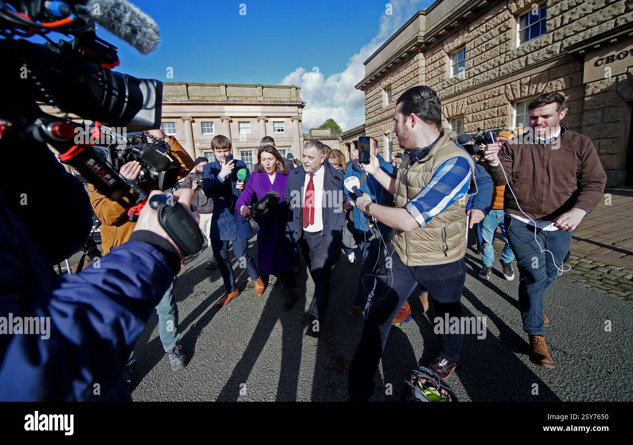 Runcorn and Helsby MP Mike Amesbury (centre) leaving Chester Crown ...