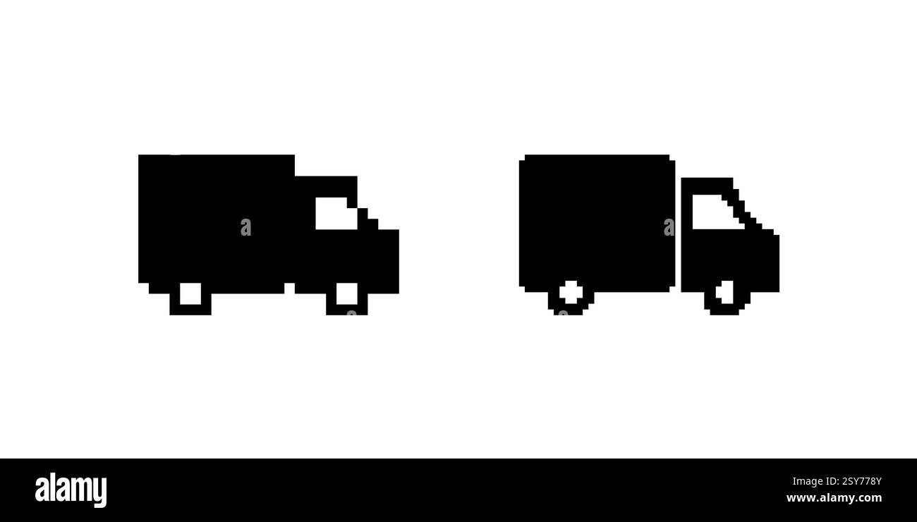 Pixel art black trucks showing a side and front view in retro gaming ...
