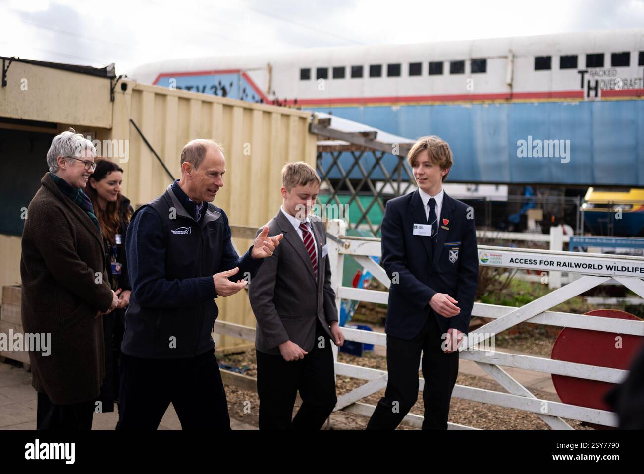 The Duke of Edinburgh talks to students Lucas Tuck and Michael Perkins ...