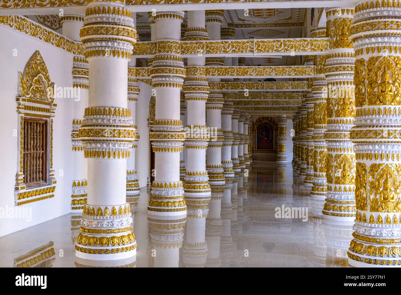 Artistic pillars in the base of the statue of a reclining Buddha in the ...