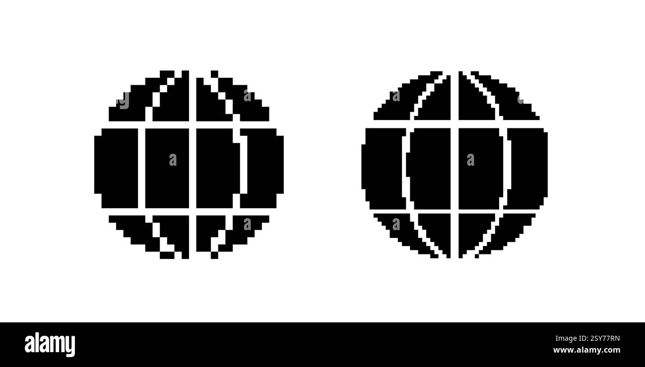 Two pixel art geometric globe designs with symmetrical vertical and ...