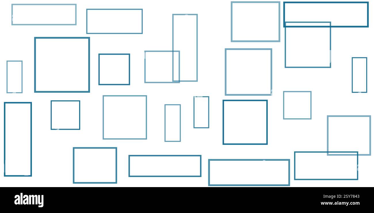 Simple Overlapping Rectangular Frames of Various Sizes, Colored in Blue ...