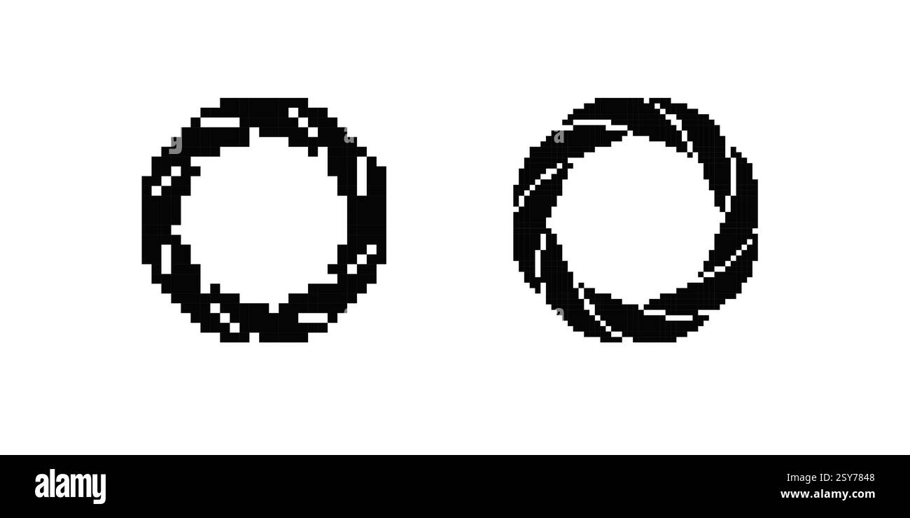 Pixel art circular patterns with geometric symmetry and bold black ...