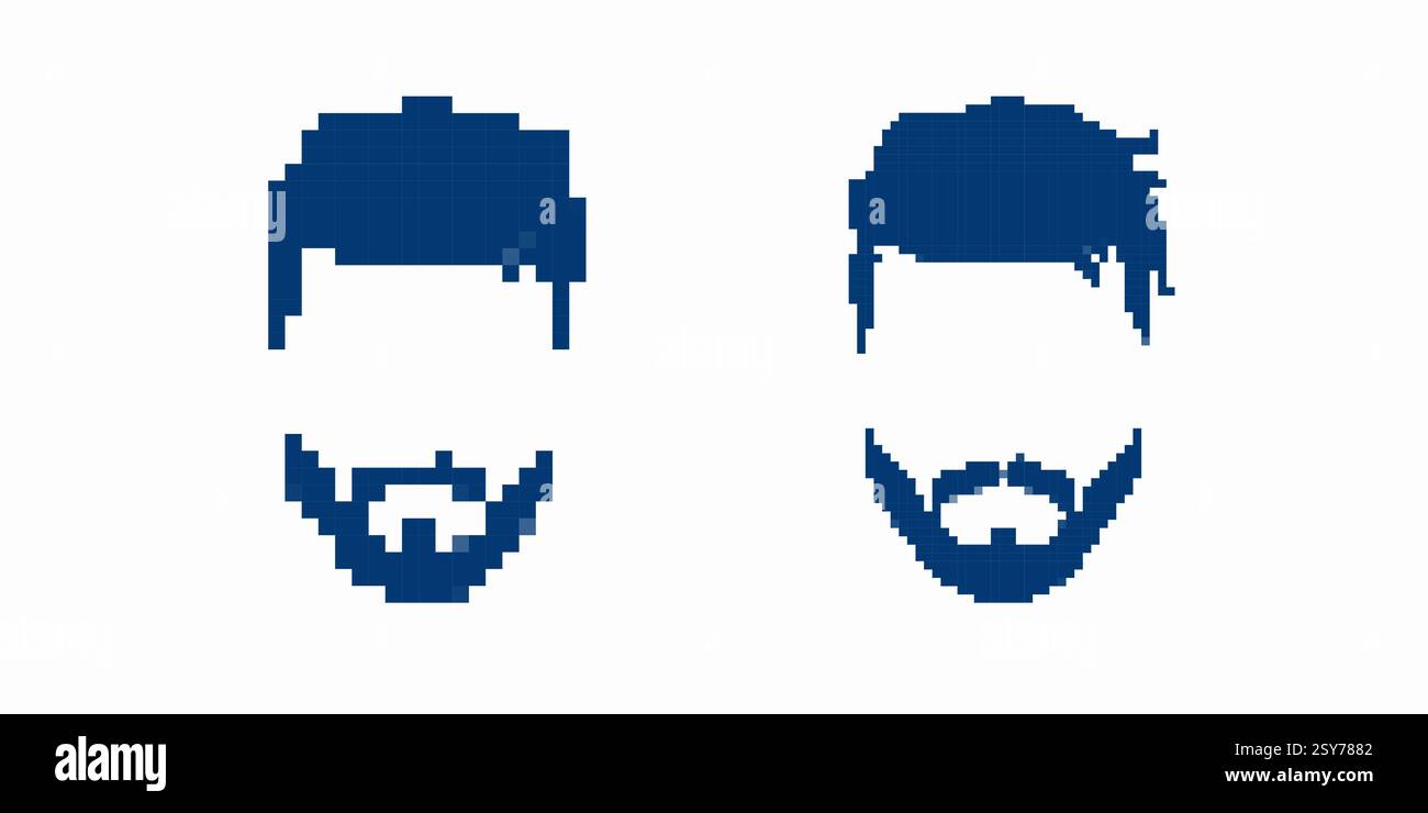 Pixel art style icons featuring bearded male faces with minimalistic ...