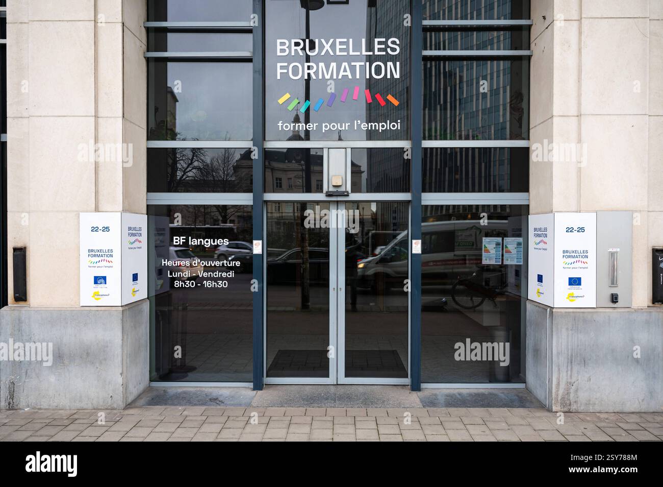 Facade and sign of Bruxelles Formation, a governmental training center for unemployed people ...