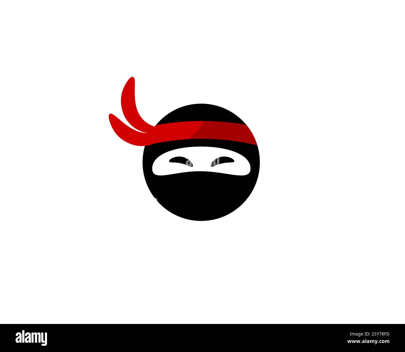 Ninja face with red headband and white eyes on simple black and white ...