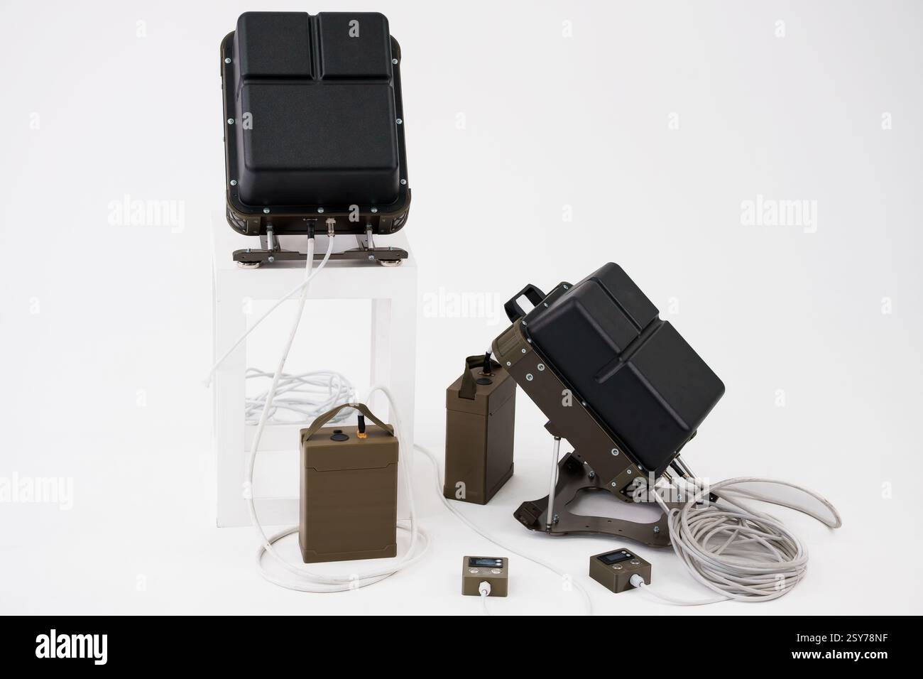 Advanced Electronic Warfare System Components Displayed on White ...