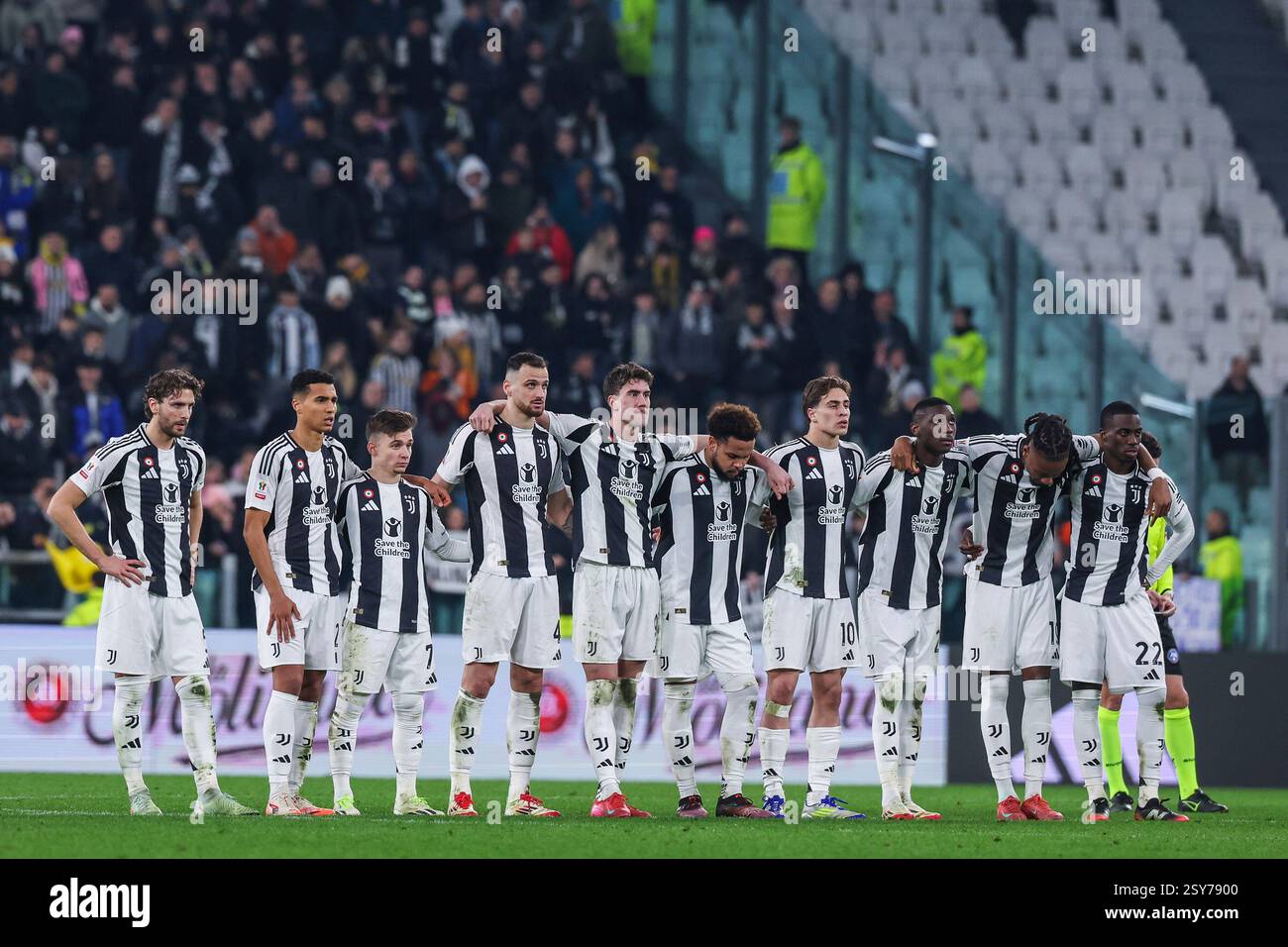 Turin, Italien. 26th Feb, 2025. Juventus FC players seen at the penalty shoot out during Coppa ...