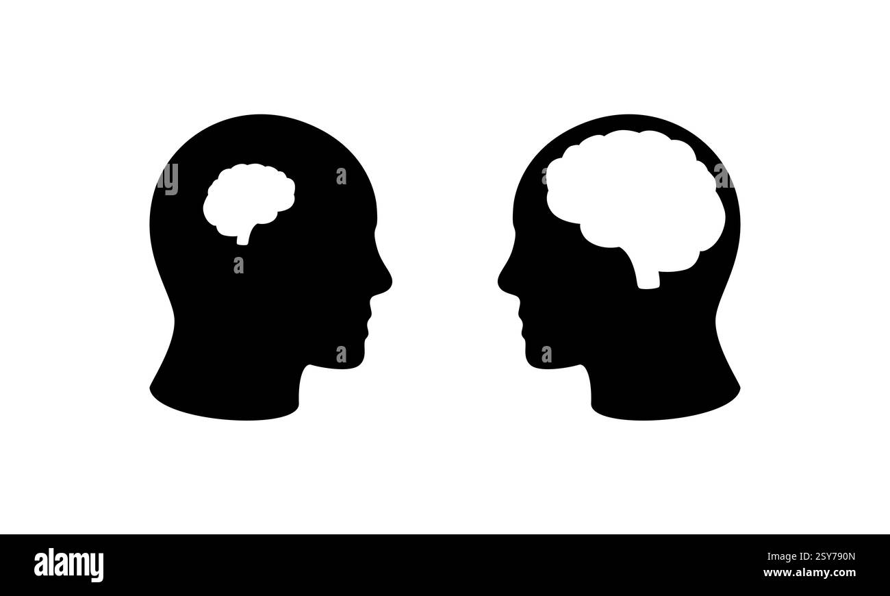 Silhouettes of two heads with brain illustrations highlighting thought ...