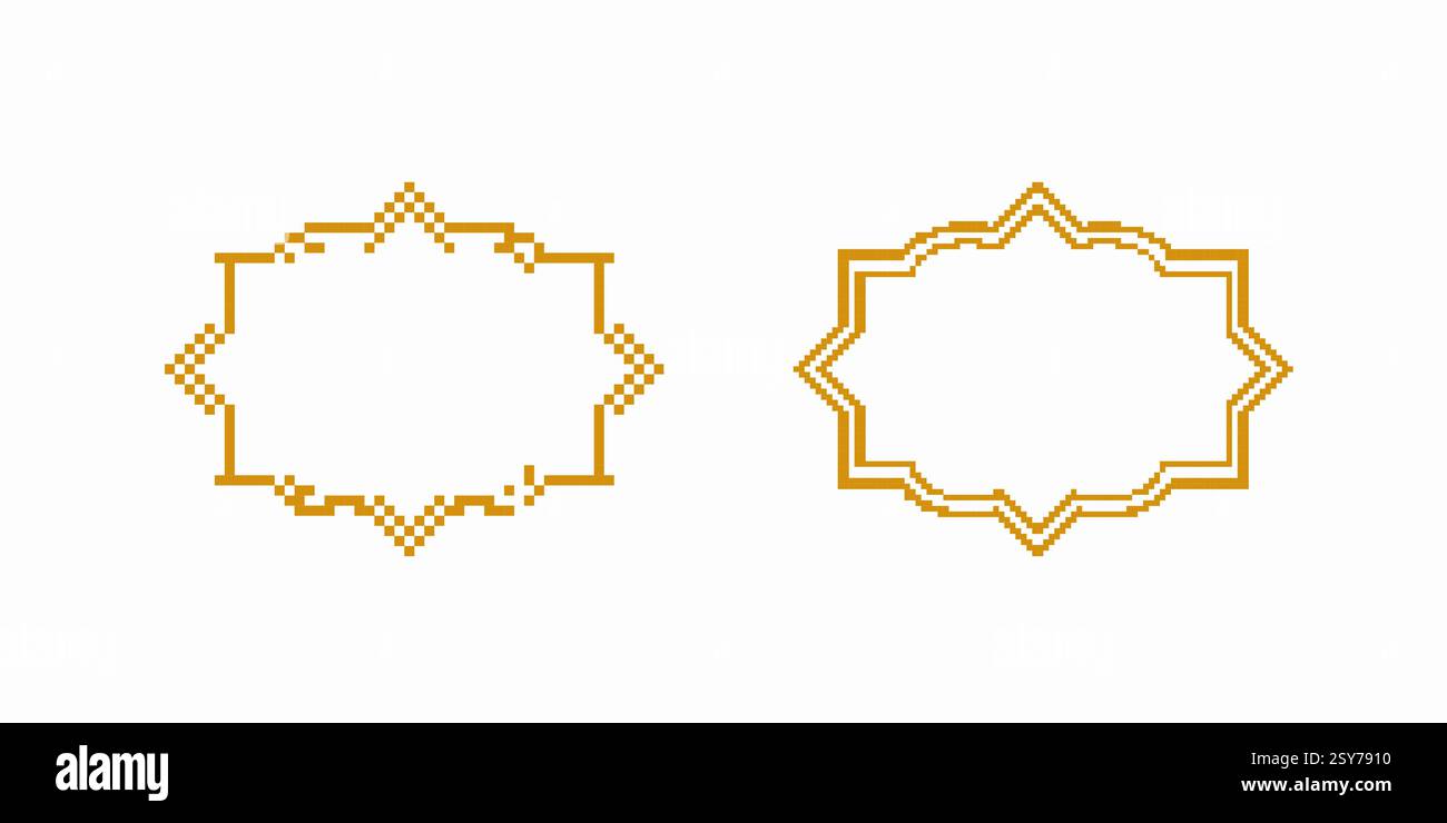Ornamental pixel patterns in gold display symmetrical geometric designs ...