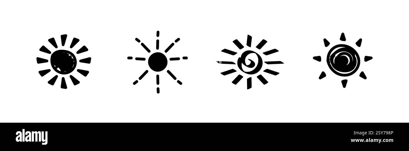 Creative sun icons with different styles and patterns for unique design ...