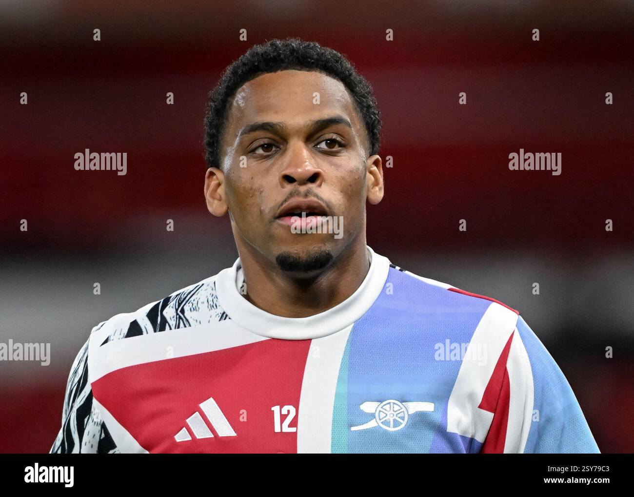 Nottingham, UK. 26th Feb, 2025. Jurrien Timber of Arsenal warms up ...