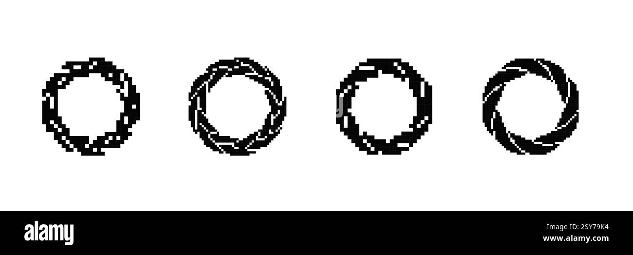 Four pixel art circles with unique patterns displayed in a simple ...