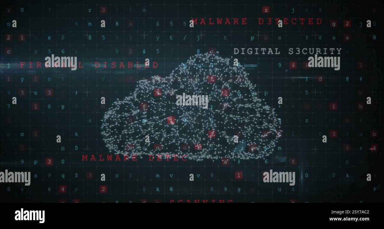 Image of cloud, padlock and shield icon and data processing on black ...
