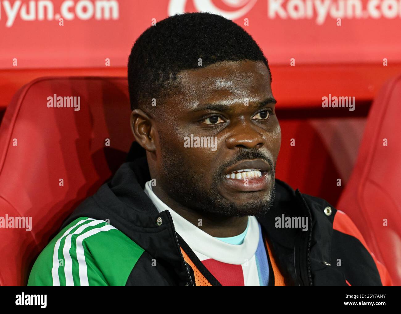 Nottingham, England, 26th February 2025. Thomas Partey of Arsenal on ...