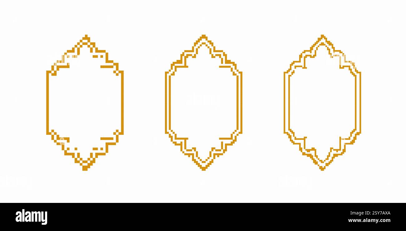 Three intricate gold pixel frames with geometric patterns and ...